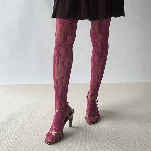 Rose Red Textured Floral Pattern Fishnet Tights – Moody MuMu