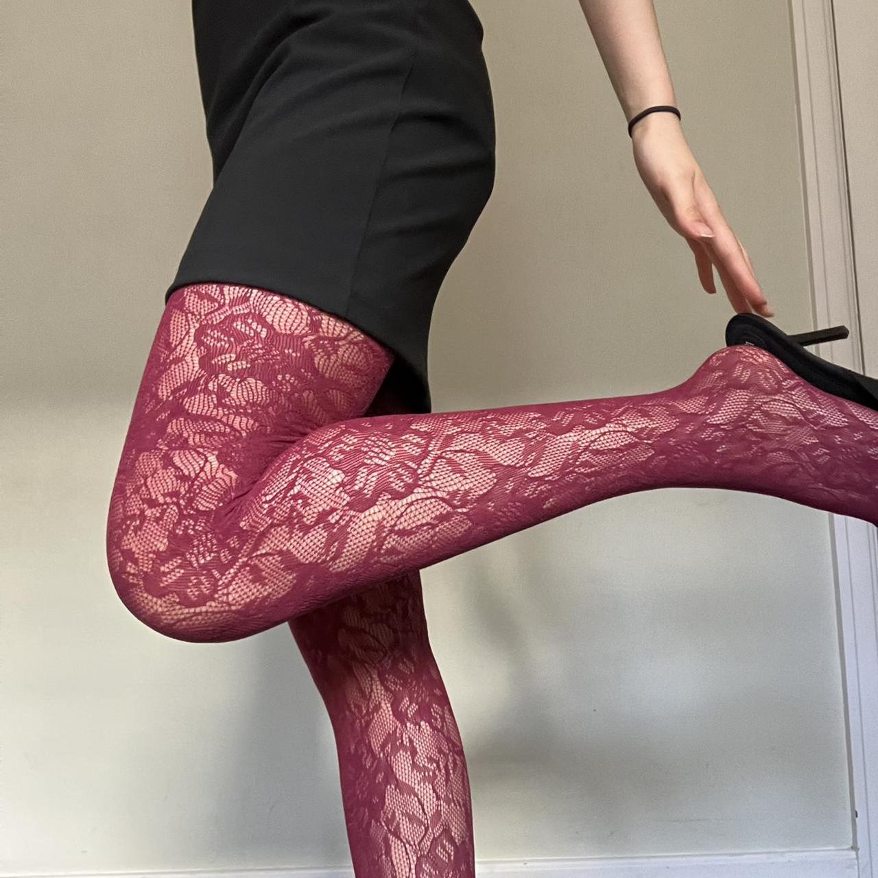 Burgundy Floral Pattern Fishnet Tights – Moody MuMu